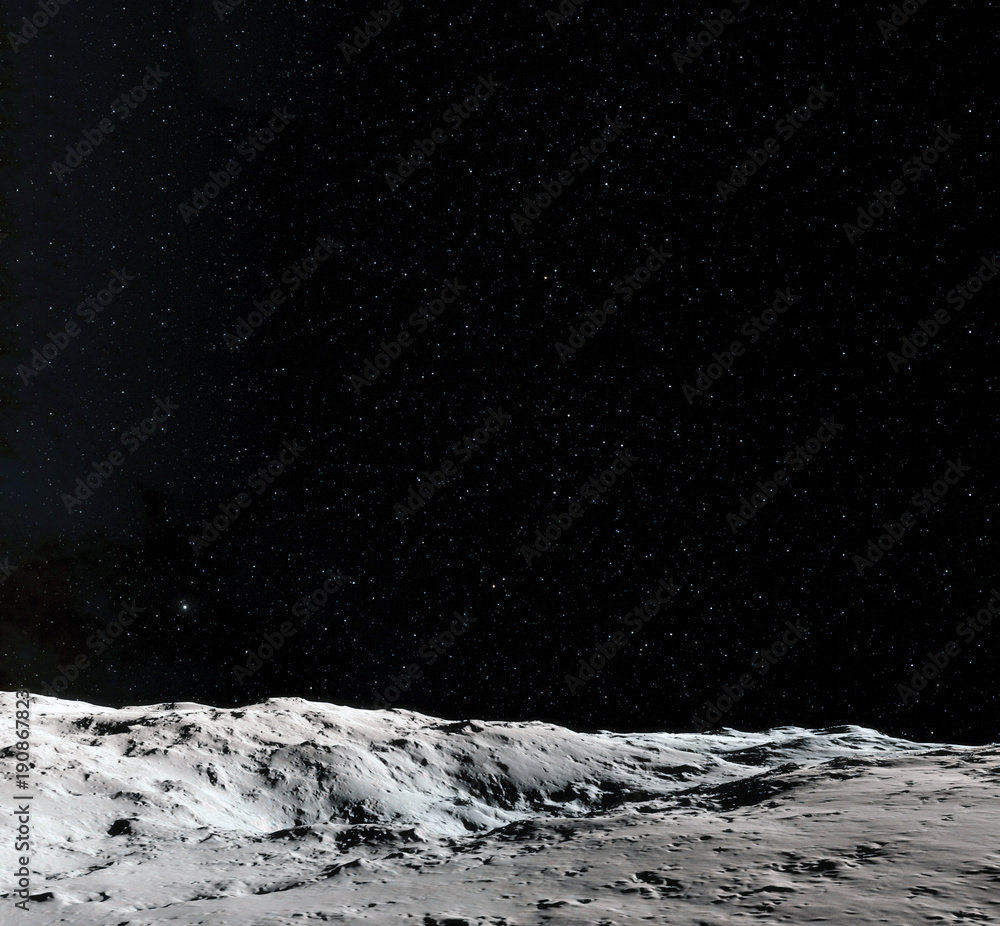Moon surface. Realistic 3d render of moon and space. Space and planet ...
