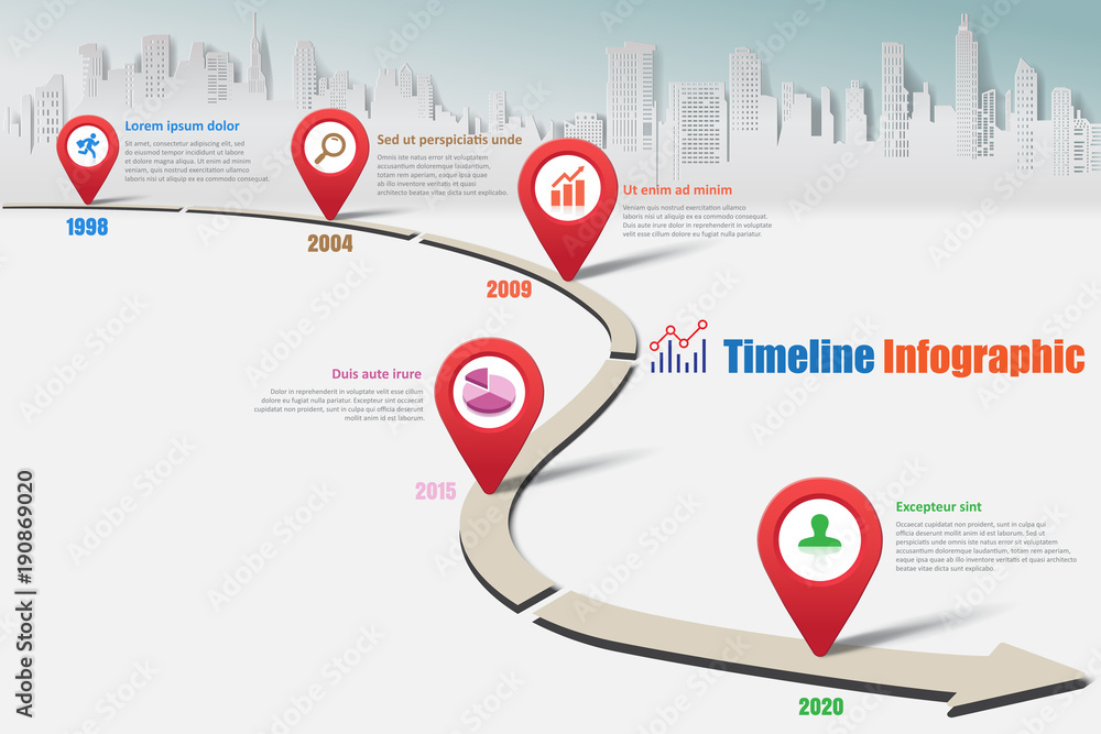 Business road map timeline infographic city designed for abstract ...