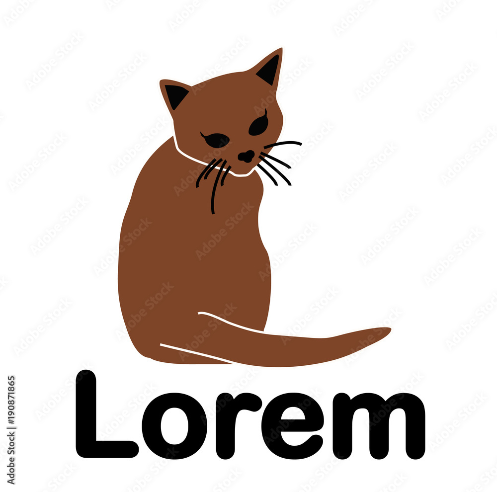 Icon or logo of a cute cat sitting and looking back with black details ...