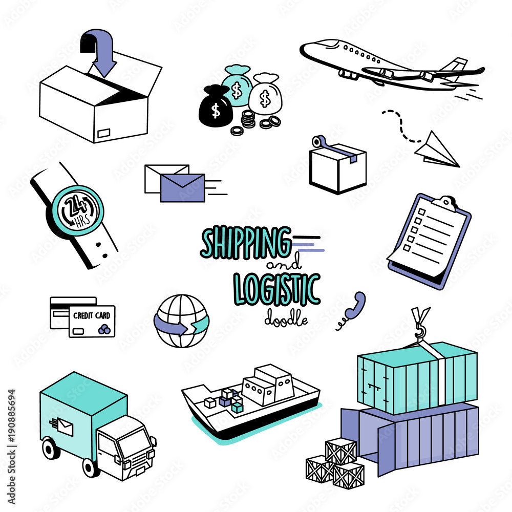 Logistic Doodle. Hand drawing styles for shipping and logistic items ...