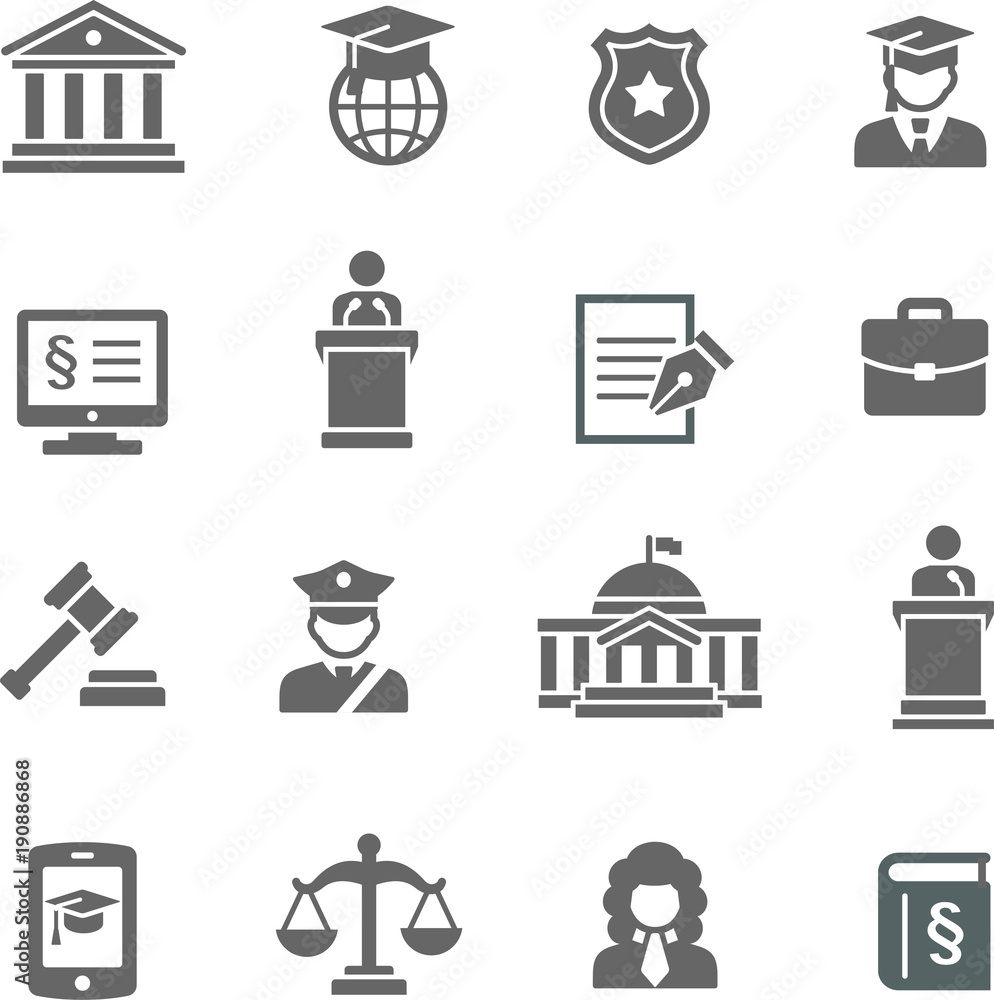 Law & Justice icon set Stock Vector | Adobe Stock