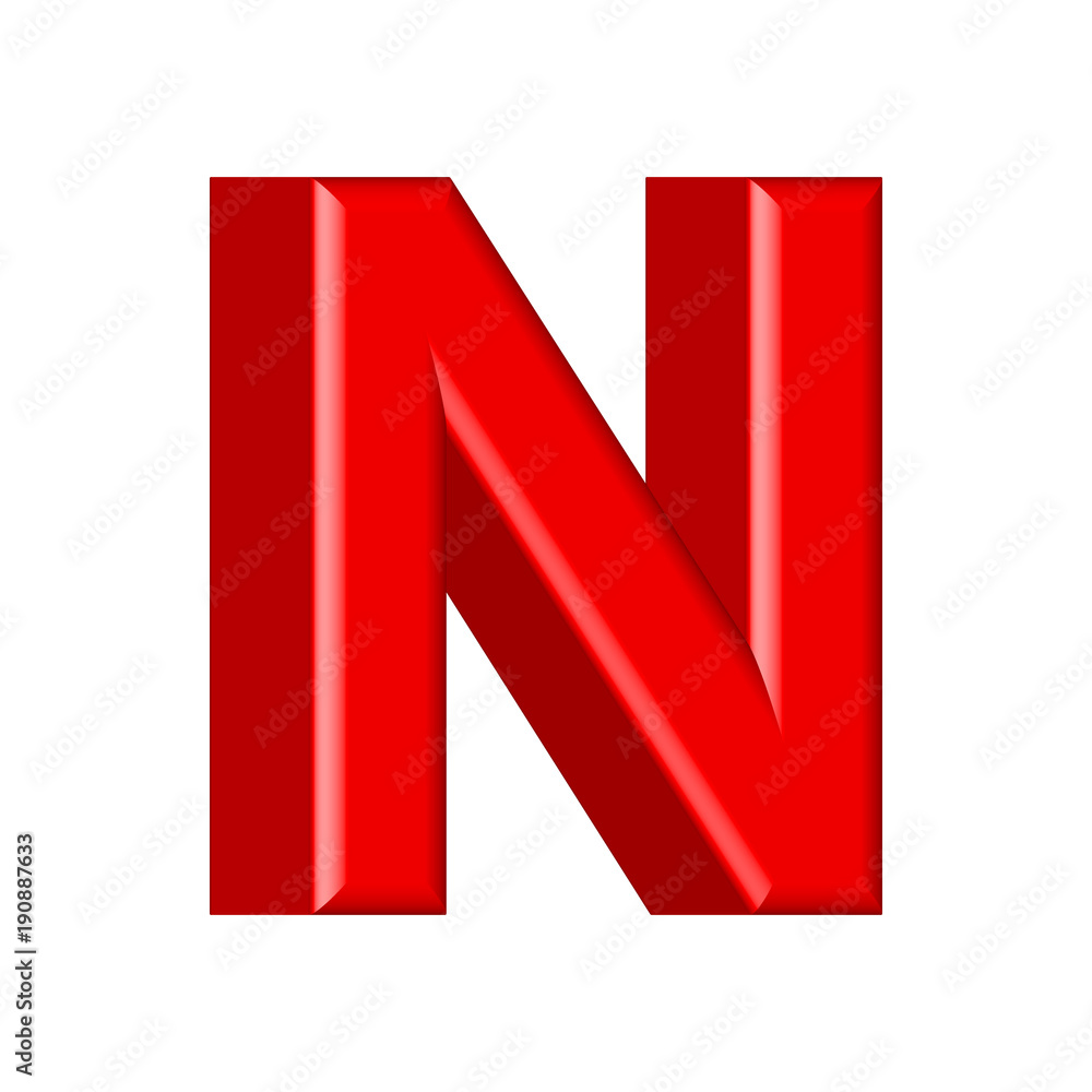 Glossy pink paint letter N lowercase. 3D render of bubble font with ...