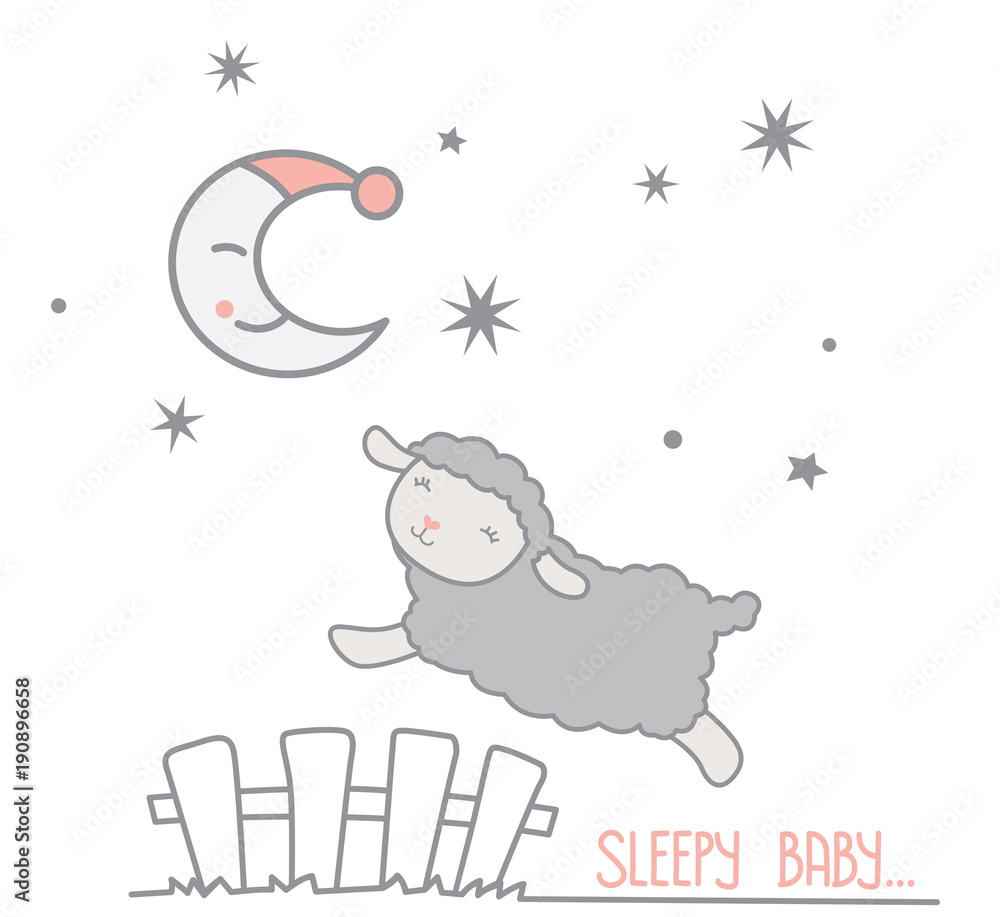 Cute Little Gray Sheep Jumping Over White Picket Fence Under the ...