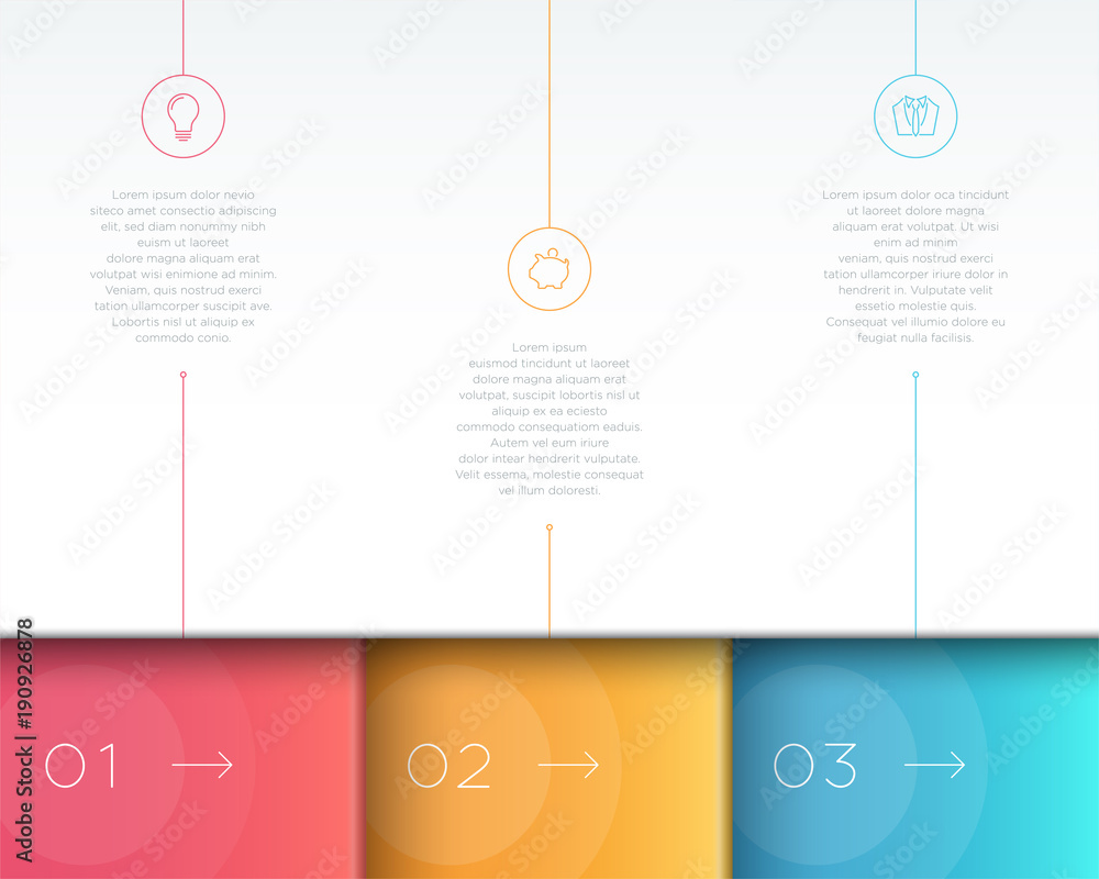 Vector Colorful Infographic 3D Page Layout with Steps 1 to 3 Stock ...