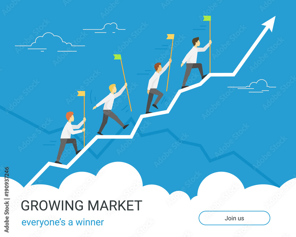 Growing markets for winners. Business graph growth concept flat vector ...