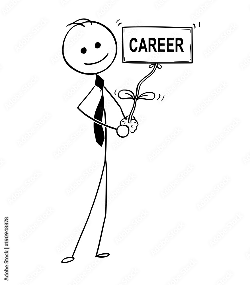 Cartoon stick man drawing conceptual illustration of businessman care ...