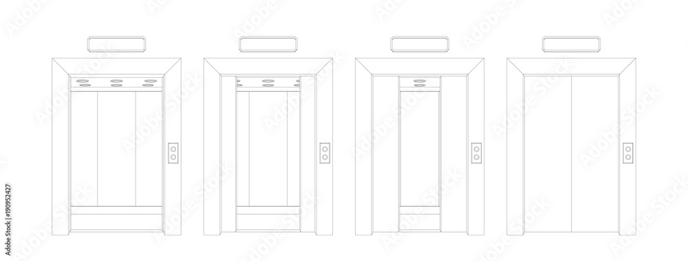 Outline open and closed elevator doors. Front view door vector ...