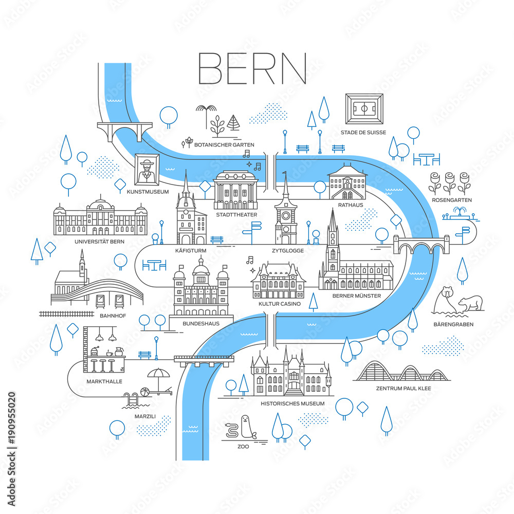 Illustrated map of Bern, Switzerland. Stock Vector | Adobe Stock