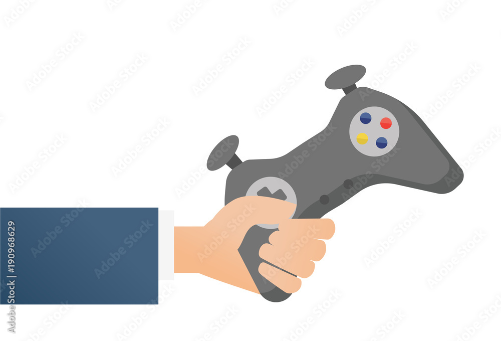 Hand holding a wireless gaming controller vector cartoon illustration ...