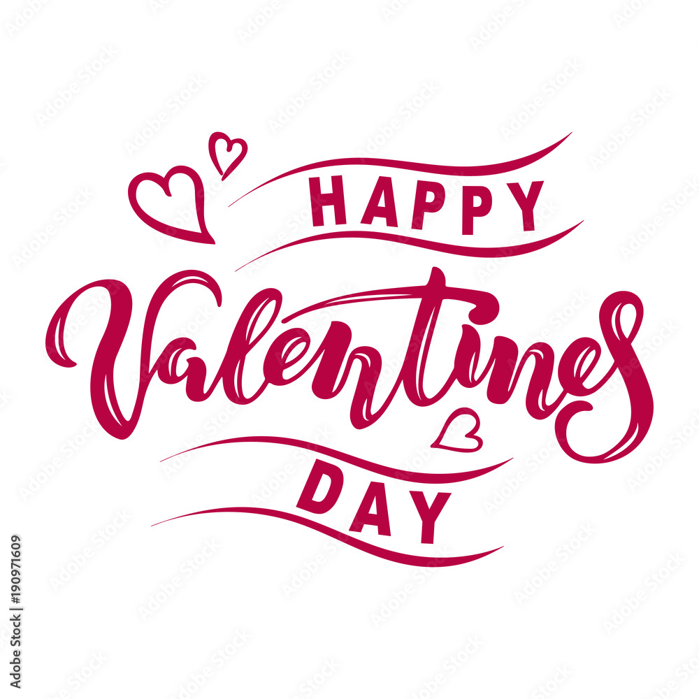 Happy Valentines Day text isolated on white background. Hand drawn ...