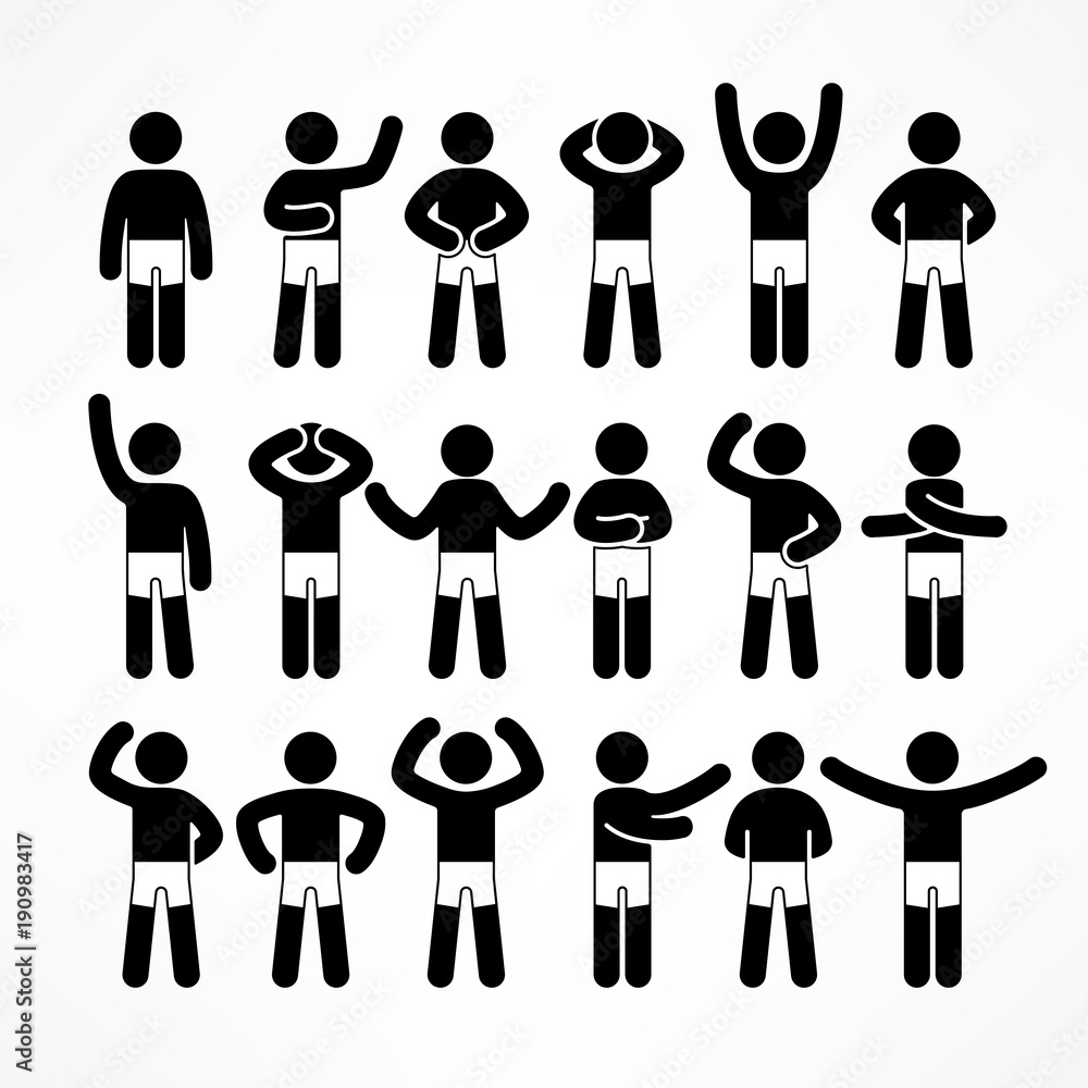 Collection of black white stick figures with different poses. Stock ...