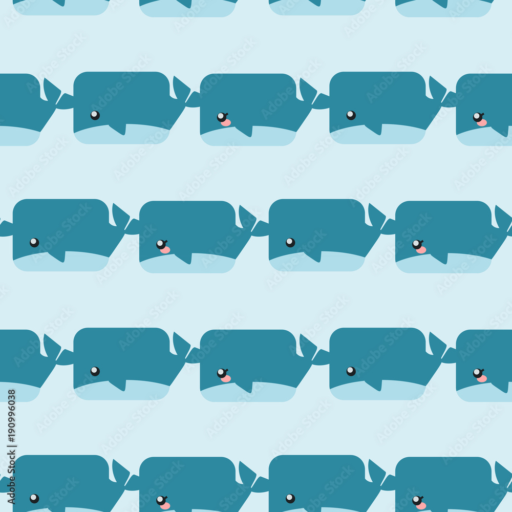 Cute cartoon whale seamless pattern vector background. Lovely cartoon ...