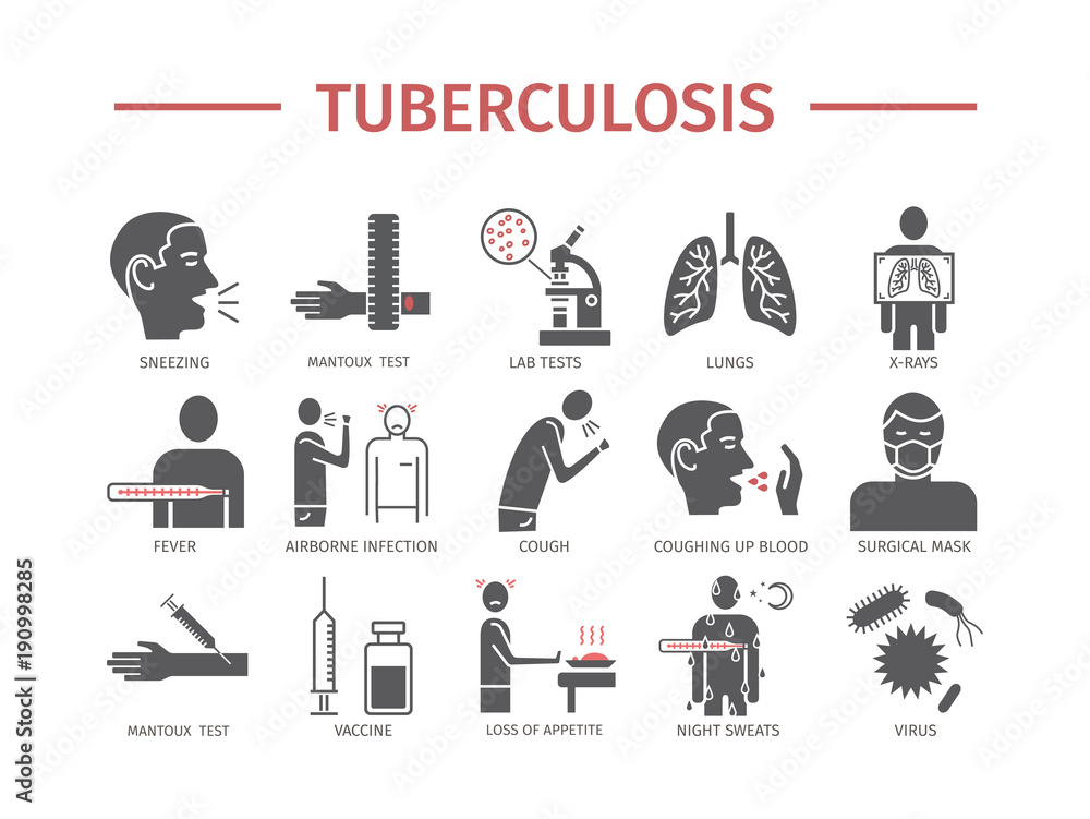 Tuberculosis Symptoms, Treatment. Icons set. Vector signs for web ...