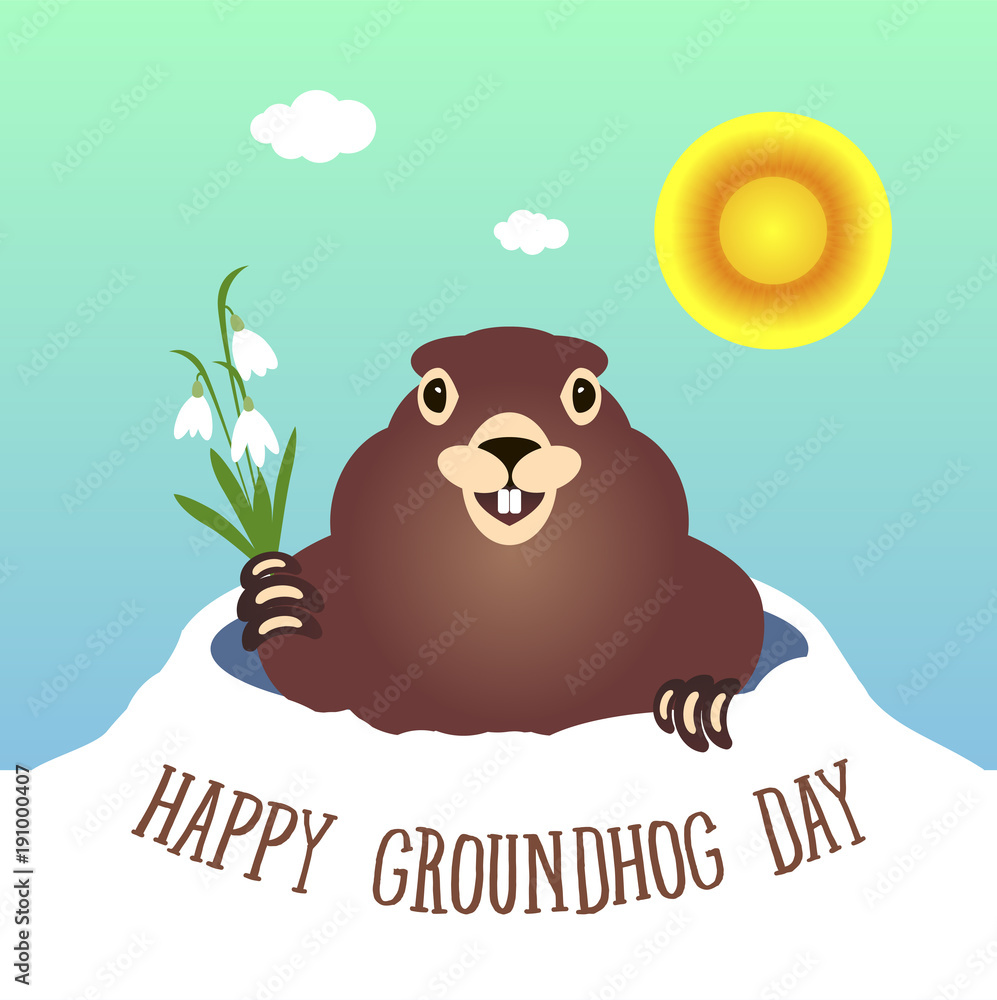 Happy groundhog day card. Holiday winter and spring banner rodent ...
