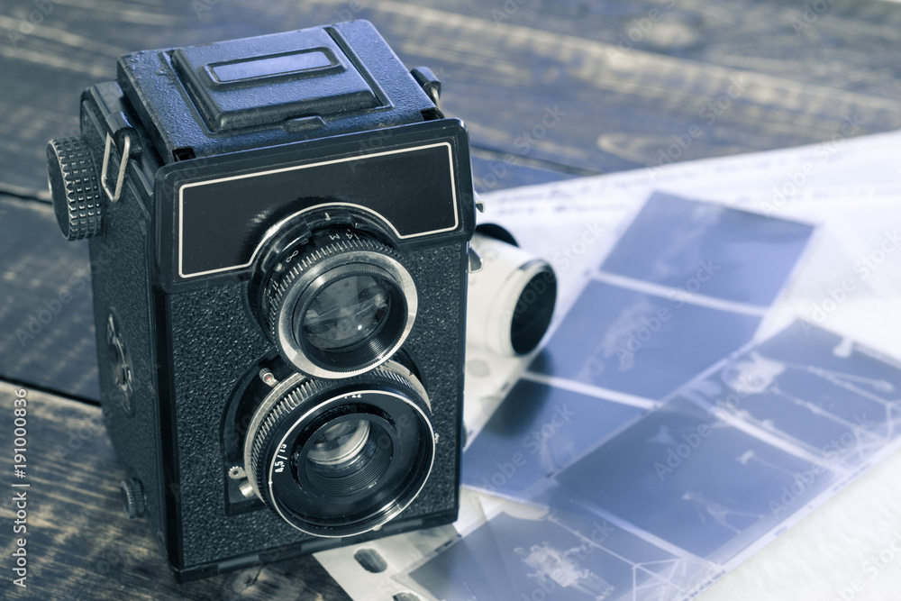 Poster old film camera and black and white negative film 120mm – Wall ...