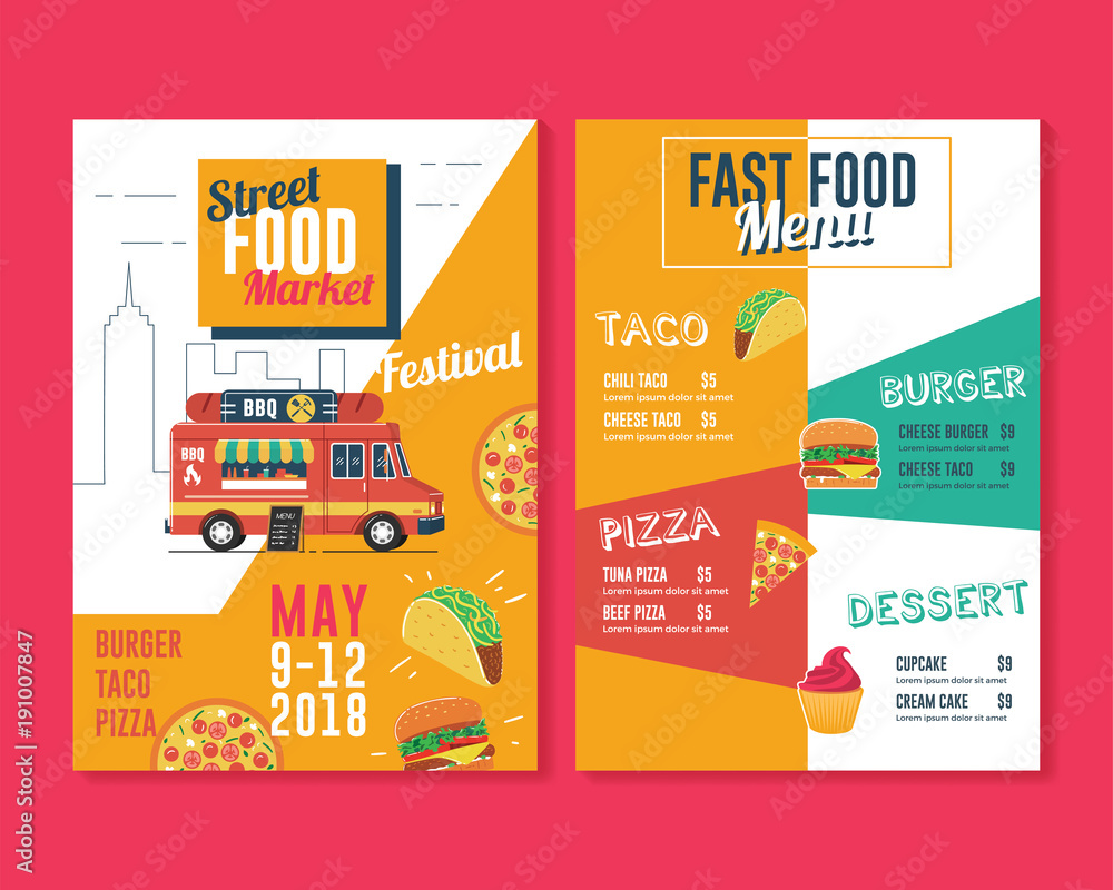 Food truck flyer and menu template. Street food market Stock Vector ...