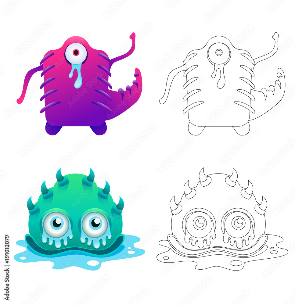Childrens coloring page with funny cartoon monsters Stock Vector ...