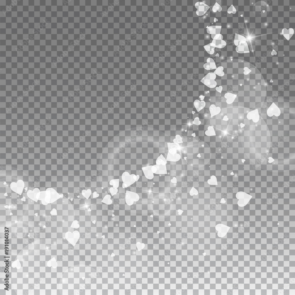 Falling hearts valentine background. Big radiant left top corner on ...