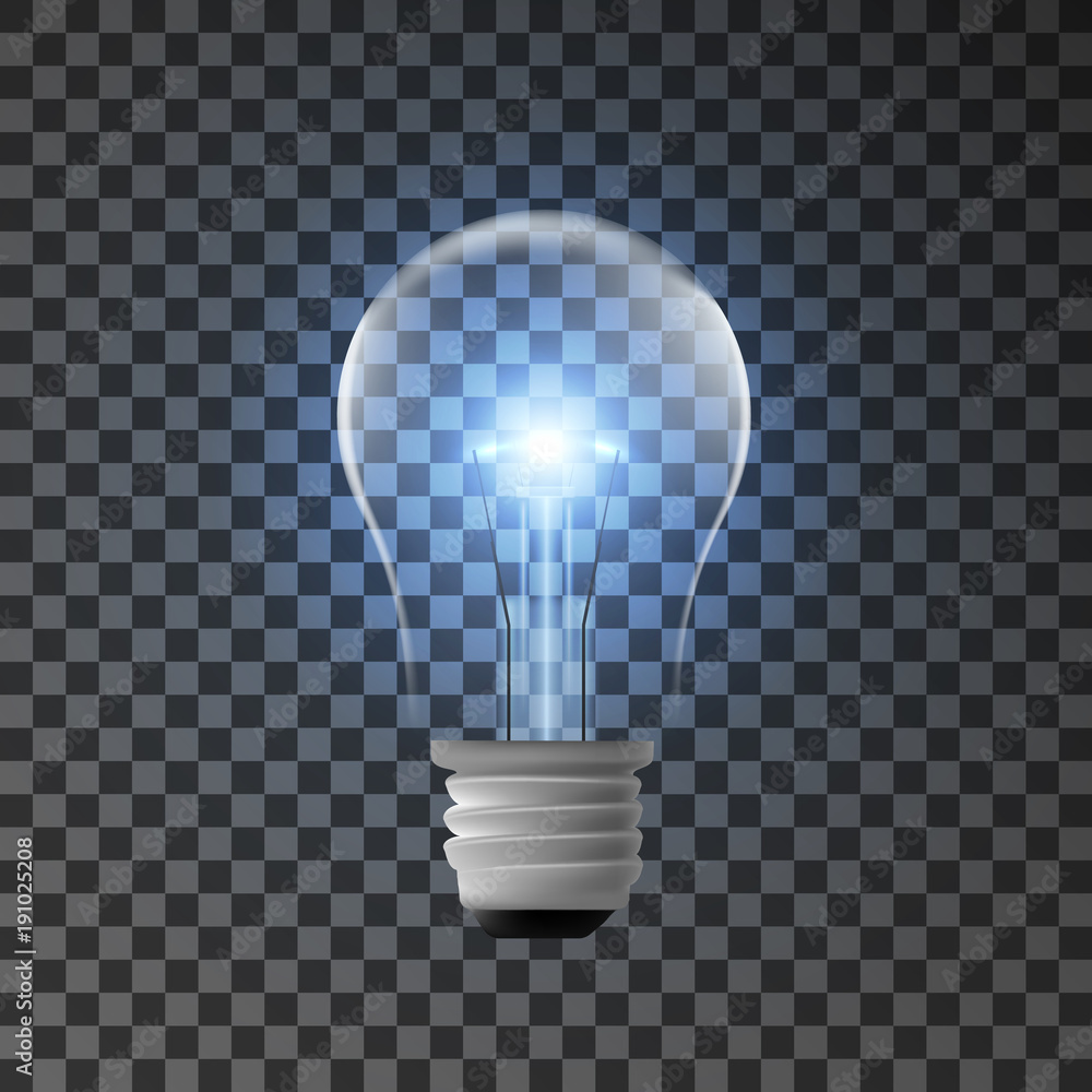 Realistic bulb with shining light. Illustration isolated on transparent ...