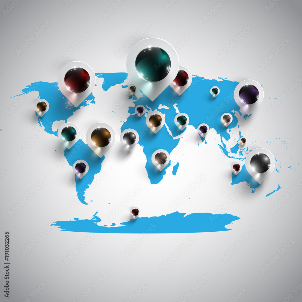 World map with pins vector Stock Vector | Adobe Stock