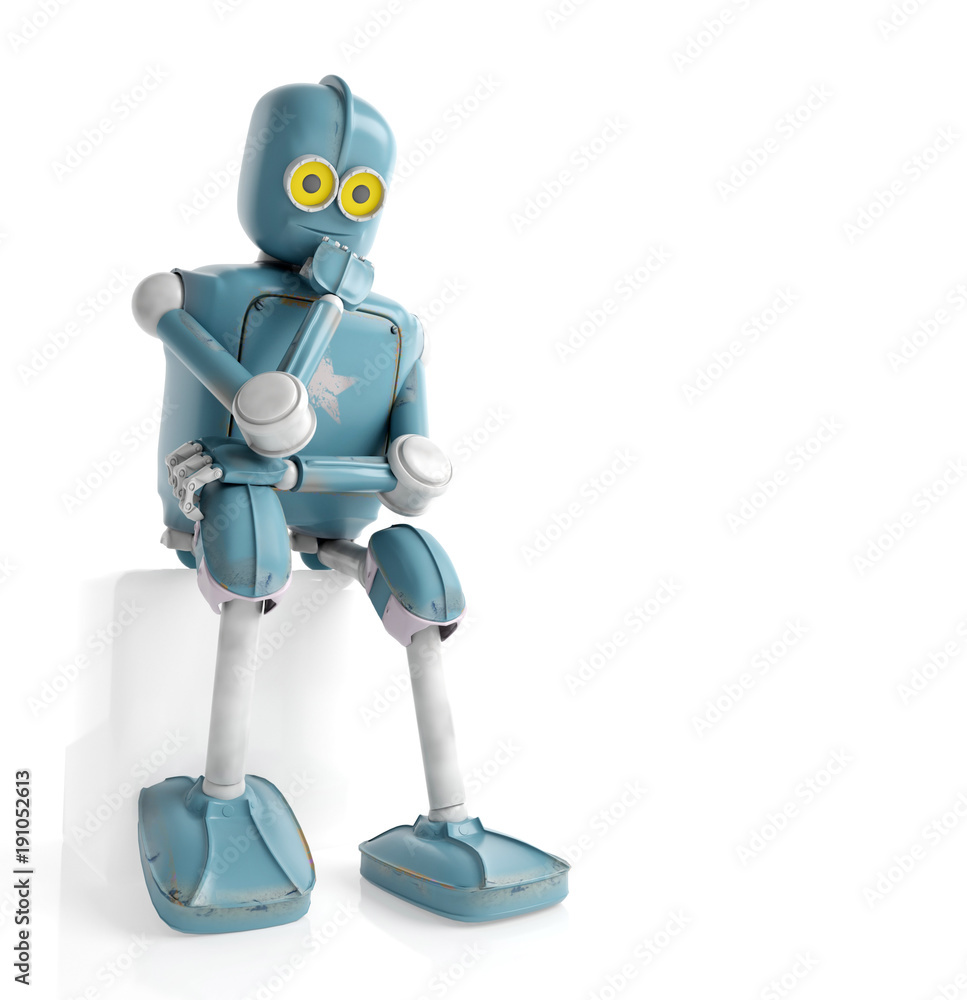 retro robot thinks sitting on the cube, artificial intelligence, ai ...