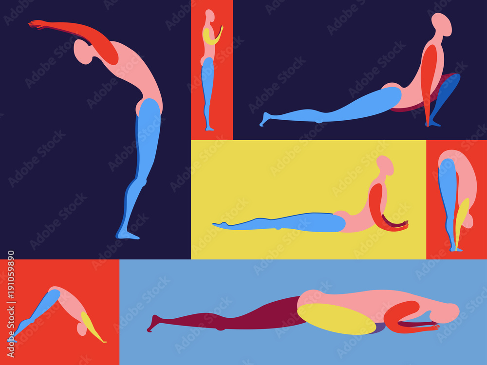 modern linear drawing of a yoga pose surya-namaskar asana poster ...