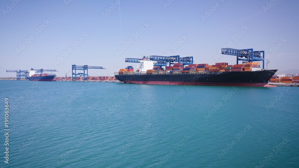 View of an industrial port where freight loads are carried for national ...