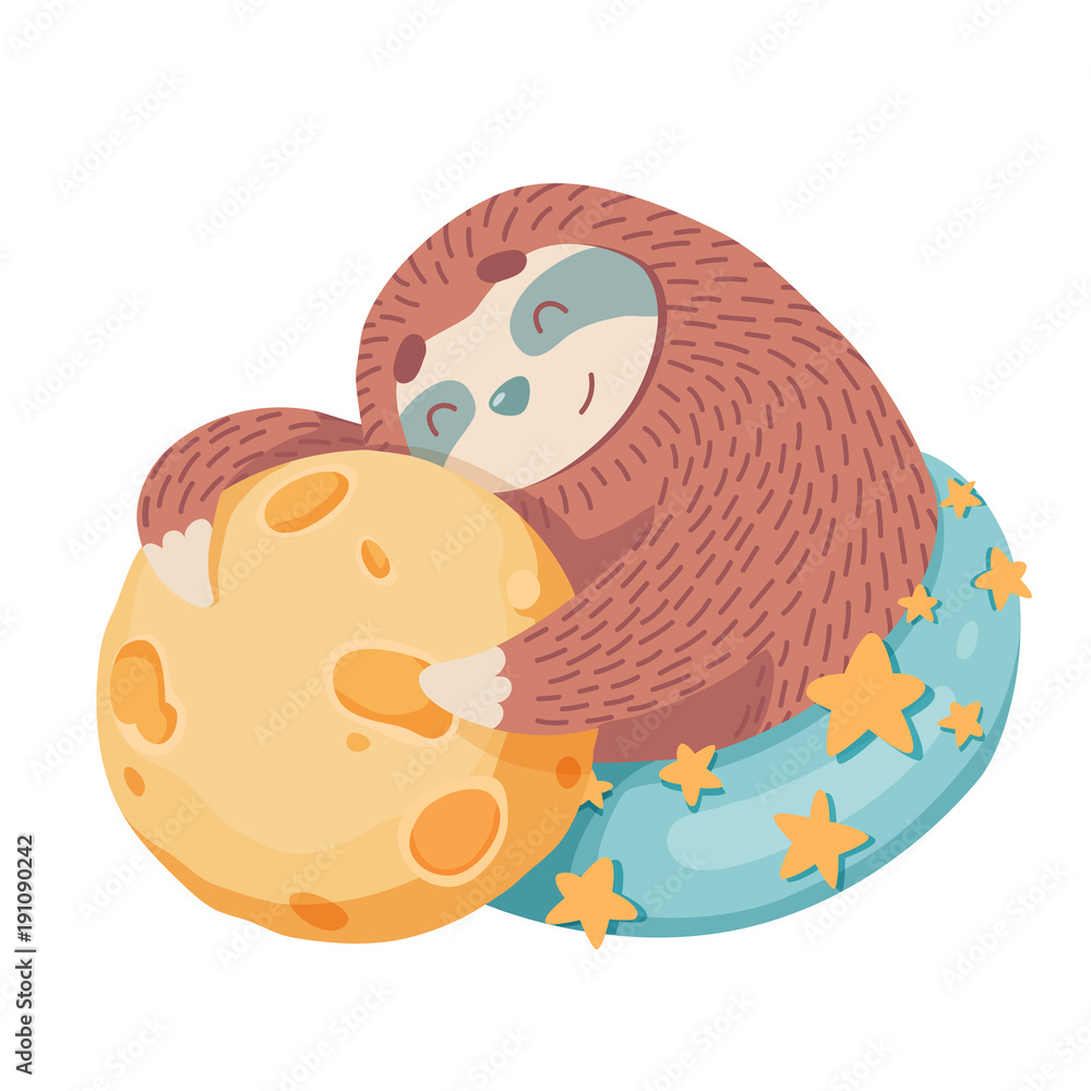 cute cartoon sloth hugs moon and stars. love you to the moon and back ...