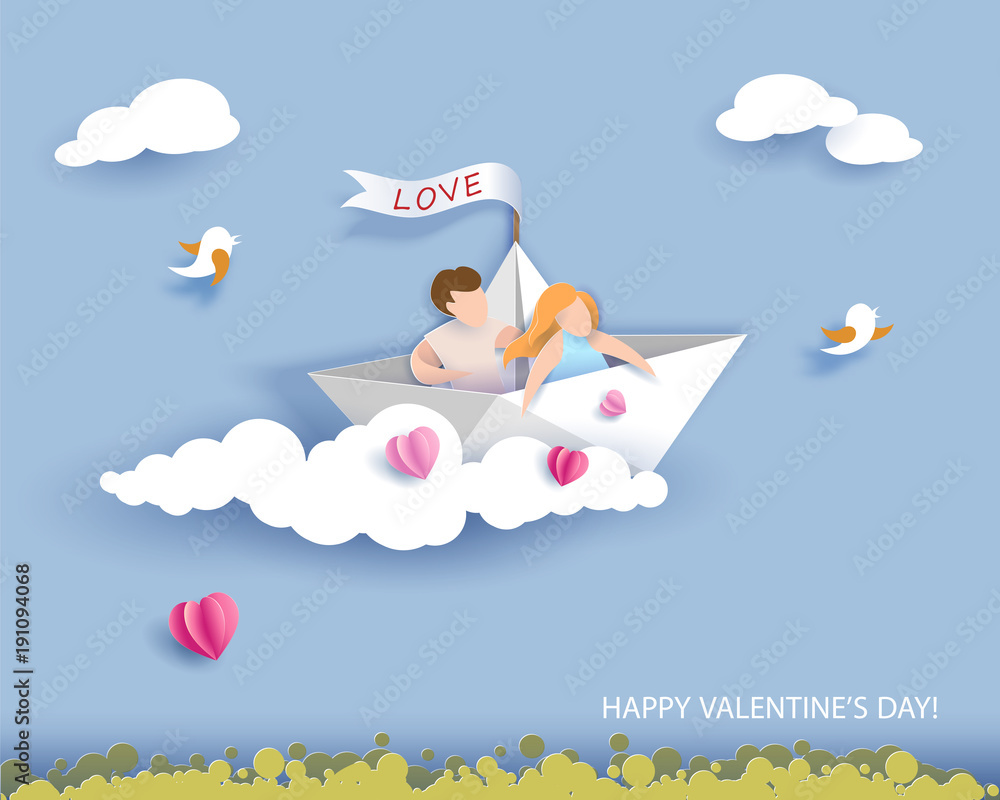 Valentines day card. Abstract background with couple in love in paper ...