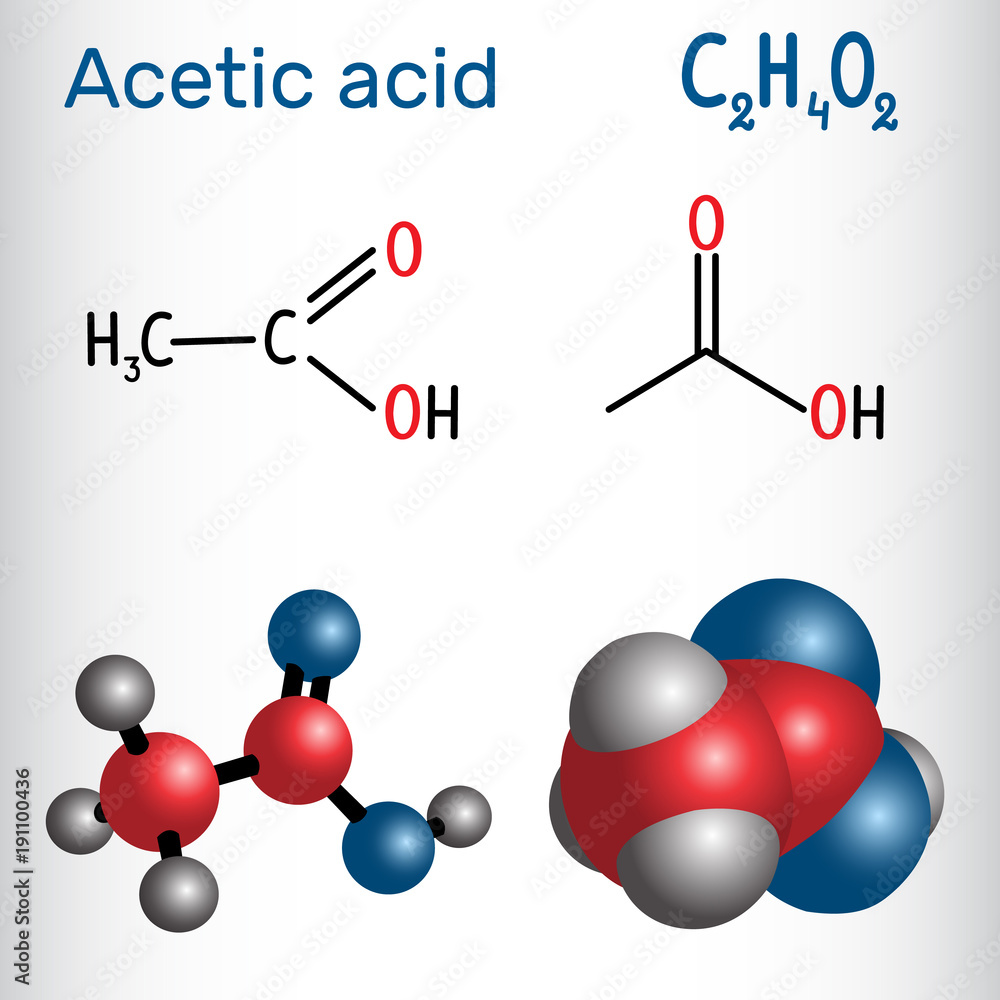 Acetic acid (ethanoic) molecule. Structural chemical formula and ...