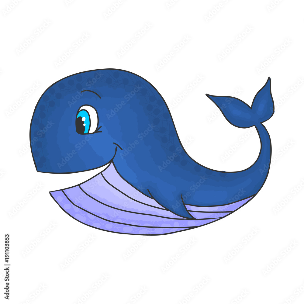 Cute smiling cartoon whale, vector illustration hand drawing Stock ...