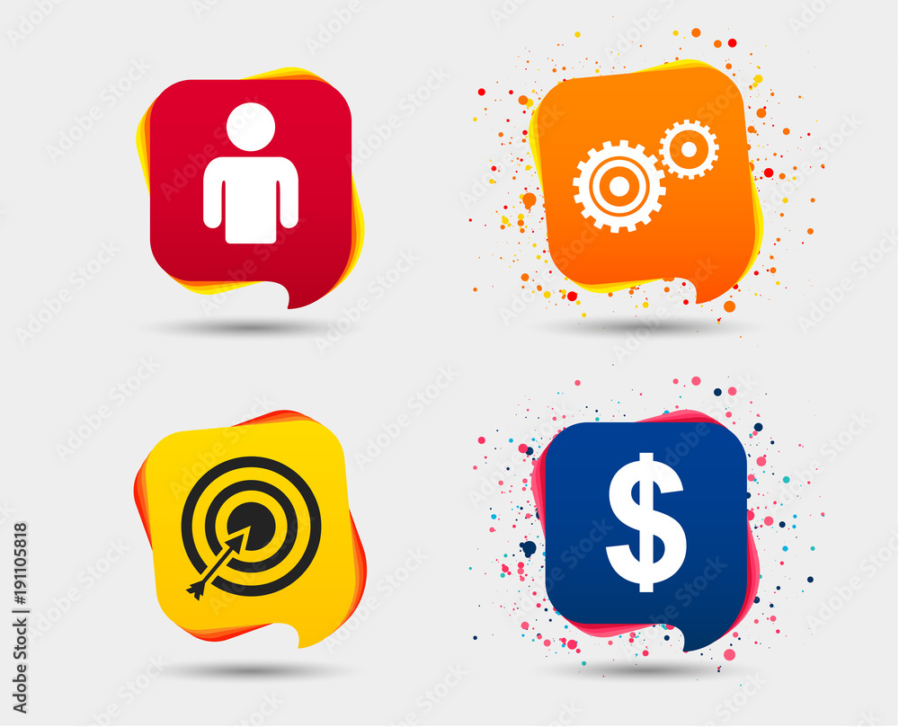 Business icons. Human silhouette and aim targer with arrow signs ...
