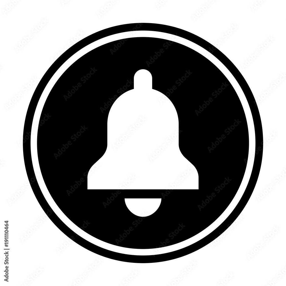 Simple, flat, white bell icon. Circular icon. Black and white Stock ...