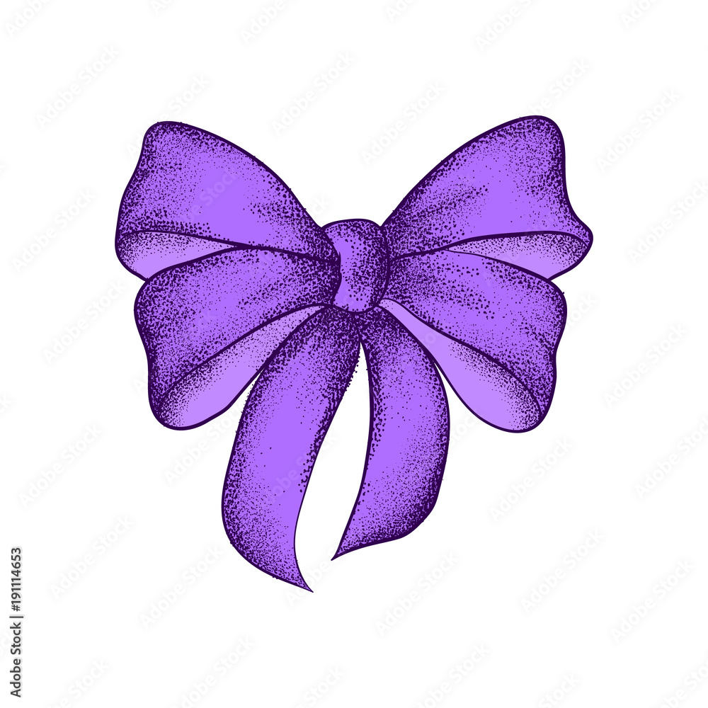 Decorative realistic purple bow isolated on white background. A bow for ...