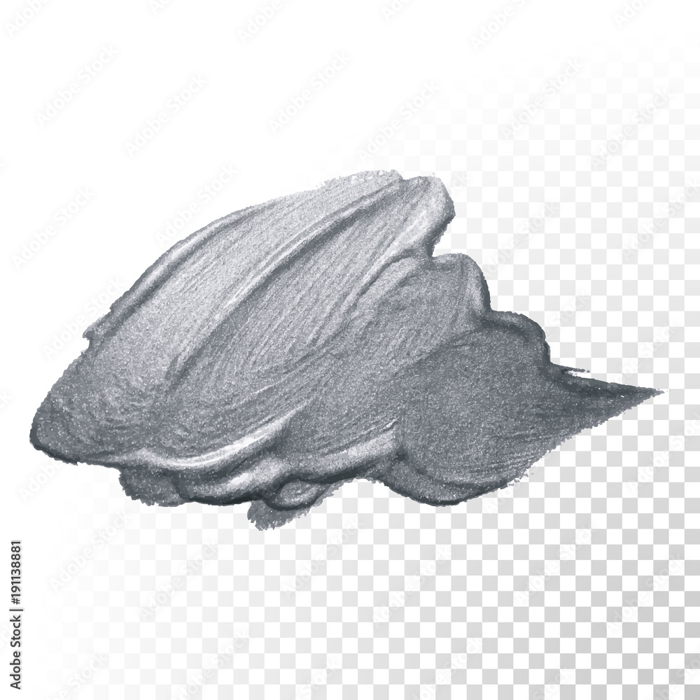 Silver paint brush stroke or abstract dab smear with silver glitter ...