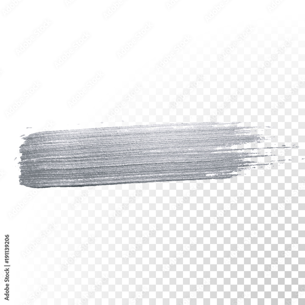 Silver paint brush stroke or abstract dab smear with silver glitter ...