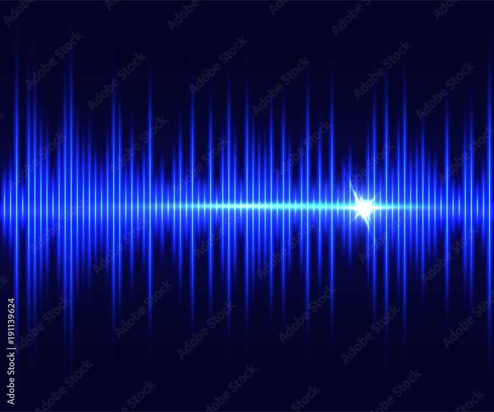 Blue shiny sound wave on dark background. Vector illustration. Stock ...