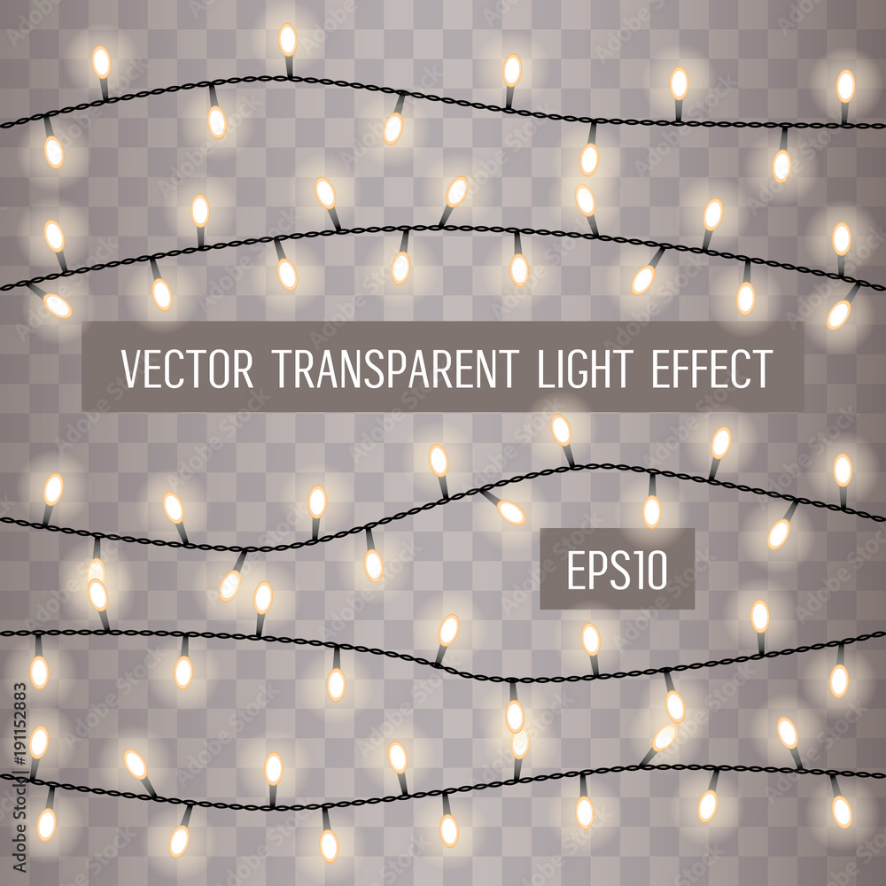Set of overlapping, glowing string lights on a transparent background ...