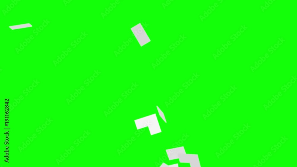 White mosaic background breaks up into small pieces and reveals green ...