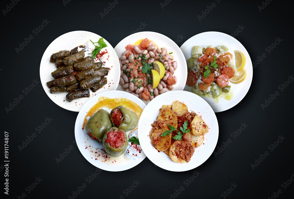 Varieties of different vegetables from Turkish cuisine. Turkish cuisine ...