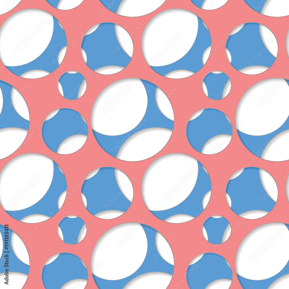 Red and blue seamless pattern of random circles with transparent background. Vector illustration ...