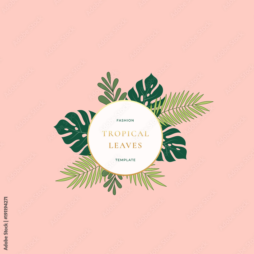 Monstera Palm Tropical Leaves Fashion Sign, Emblem, Card or Logo ...