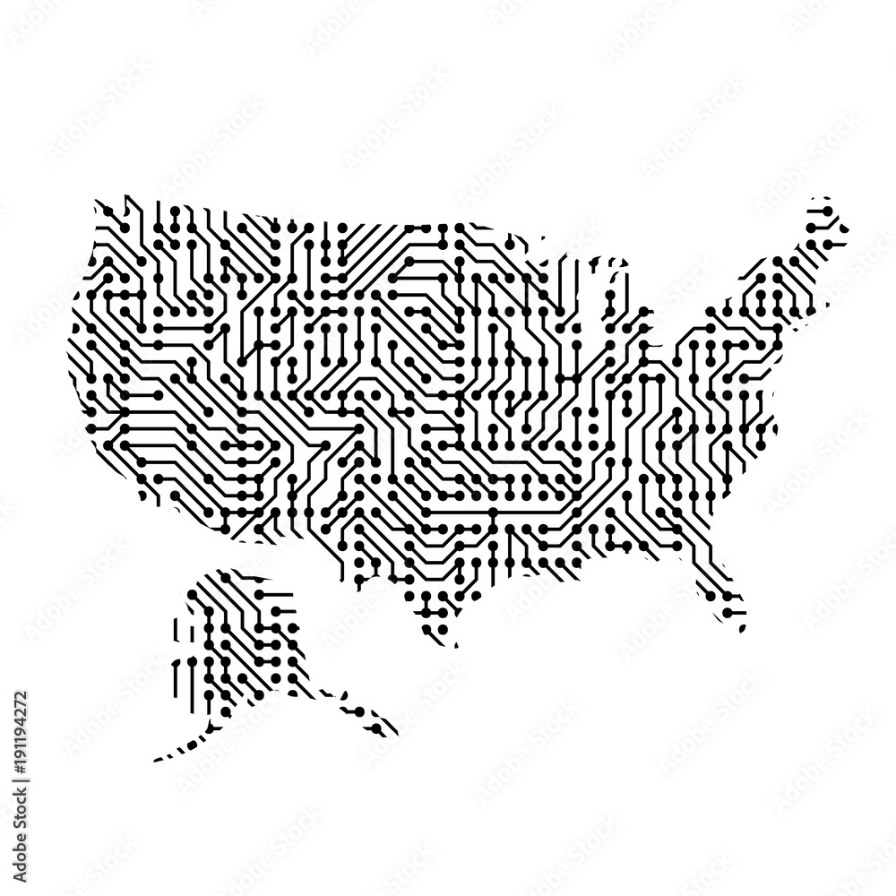 Abstract schematic map of United States of America from the black ...