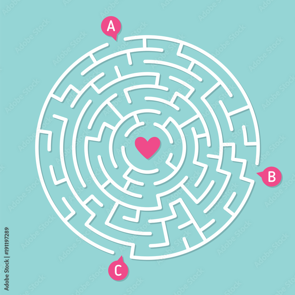 Round labyrinth maze game, find your path to heart. Concept of love ...