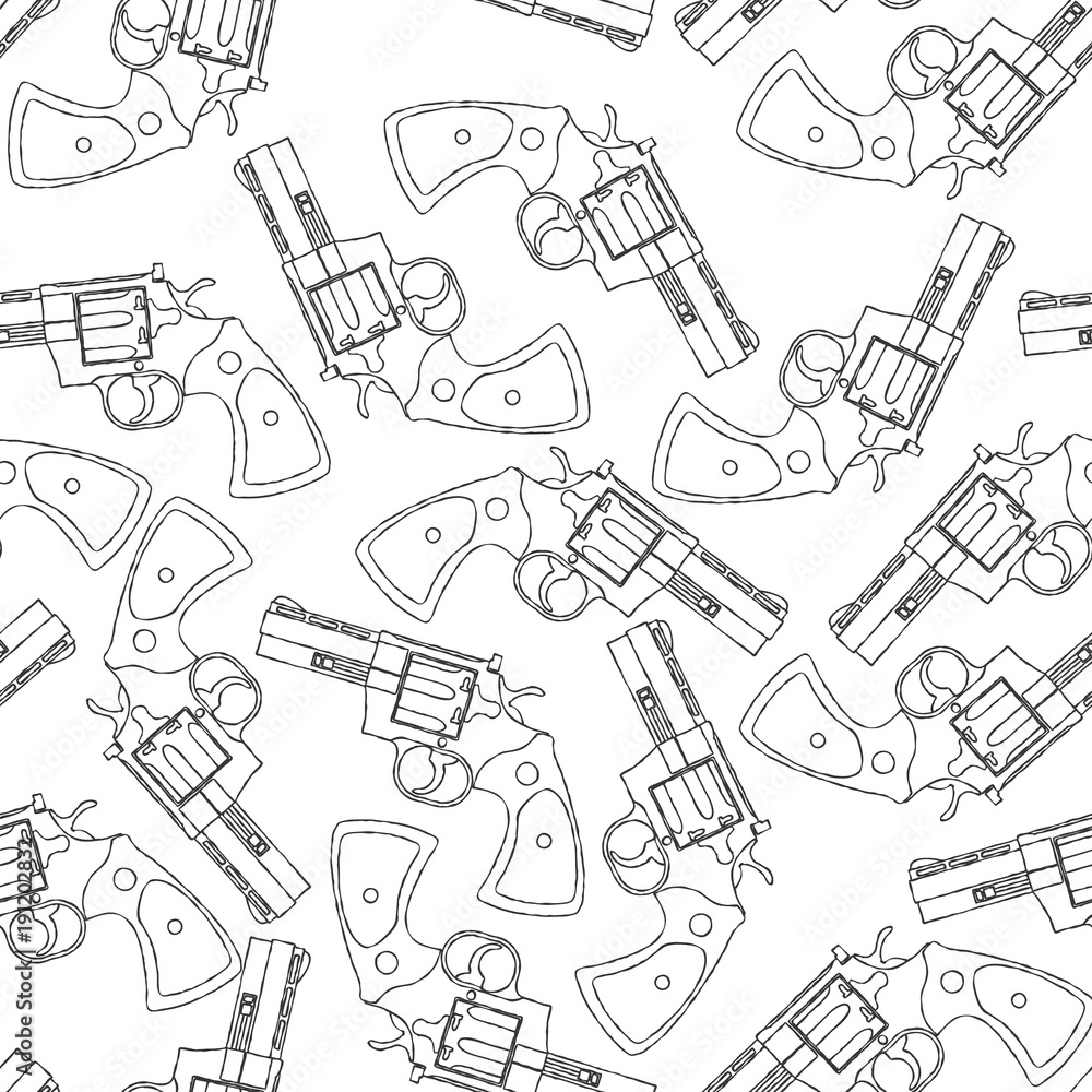 Vintage Revolver Gun. Firearm, Pistol Seamless Pattern. Vector Stock ...