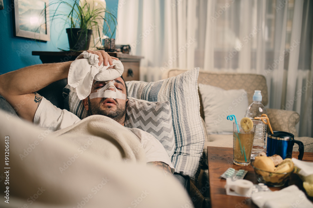 Young man recovering form rhinoplasty plastic aestetic nose surgery at ...