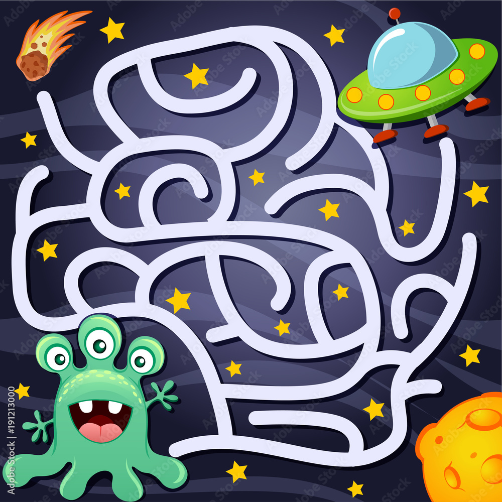 Help alien find path to UFO. Labyrinth. Maze game for kids Stock Vector ...