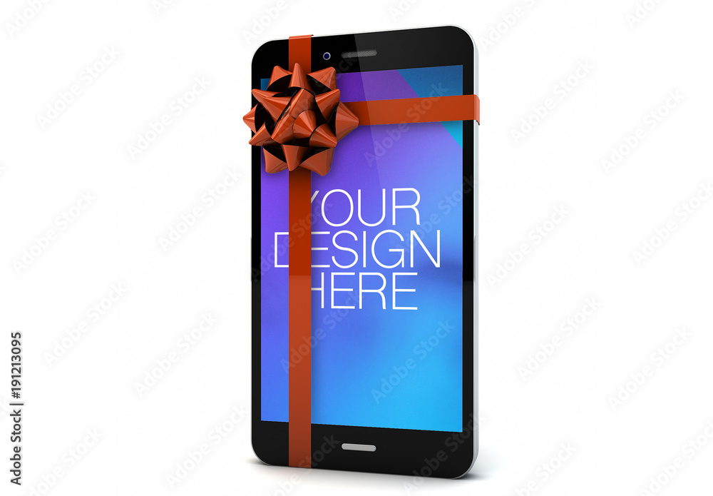 Smartphone with Gift Ribbon Mockup 1 Stock Template | Adobe Stock