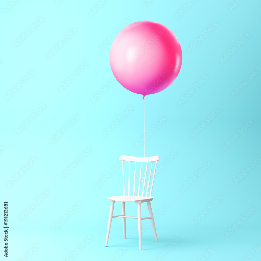 Beautiful balloon pink with chair concept on pastel blue background ...
