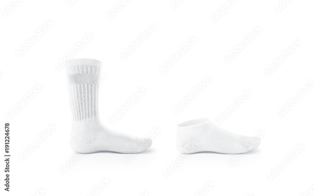 Blank white socks design mockup, long and short, isolated. Pair sport ...